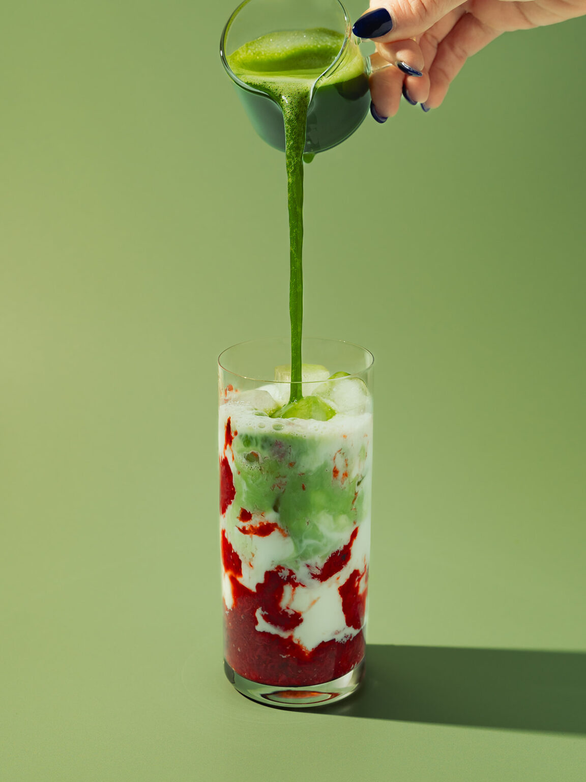 Iced Strawberry Matcha Latte with Lemon Thyme Syrup - The Slotted Spoons